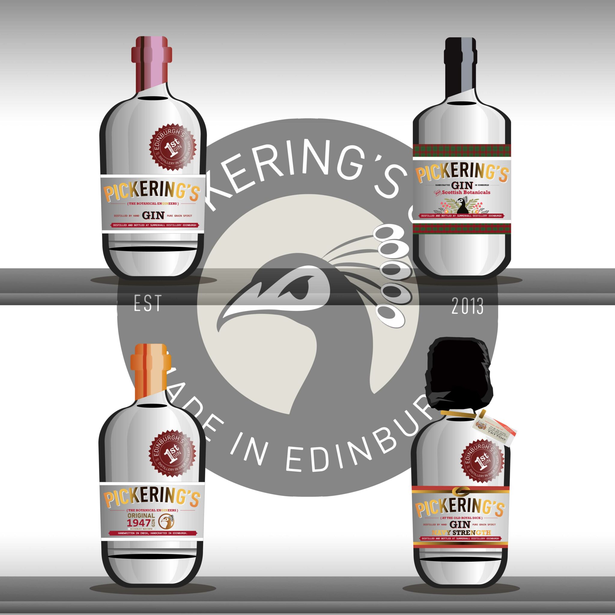 피커링스 진의 일러스트레이션입니다. | Summerhall Distillery